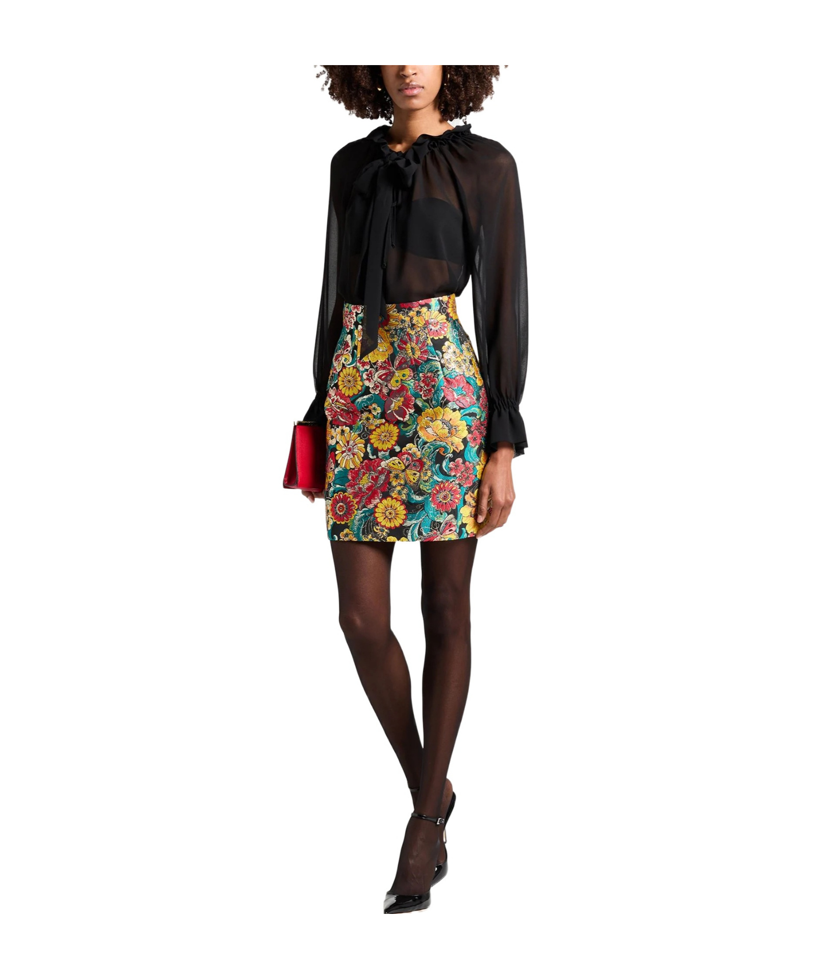 DOLCE & GABBANA Dolce & Gabbana Floral Pencil Skirt with Metallic Sheen